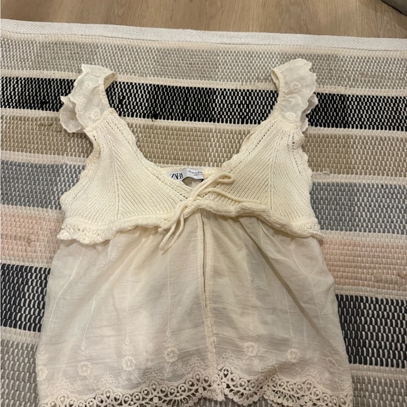 Zara | Tops | Zara Ivory Knit Top With Sheer Accents | Poshmark